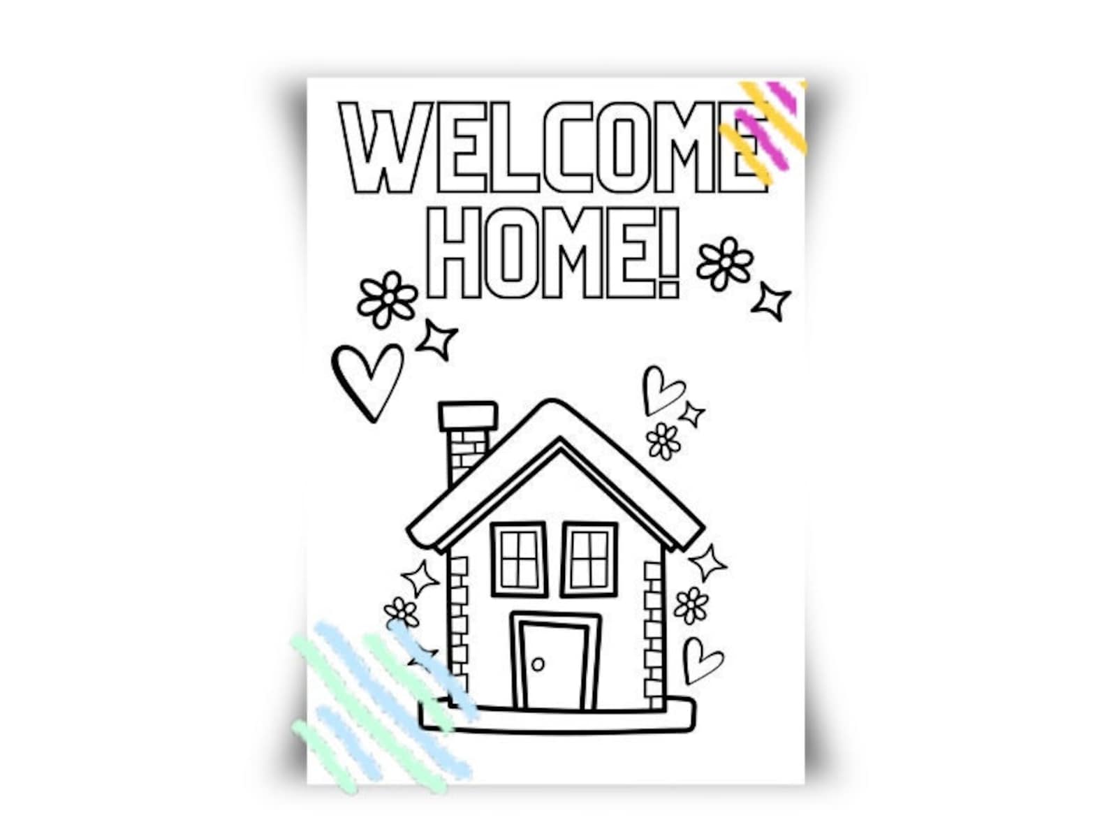 New Home Coloring Sheet-adult and Child- Welcome Home-open House ...
