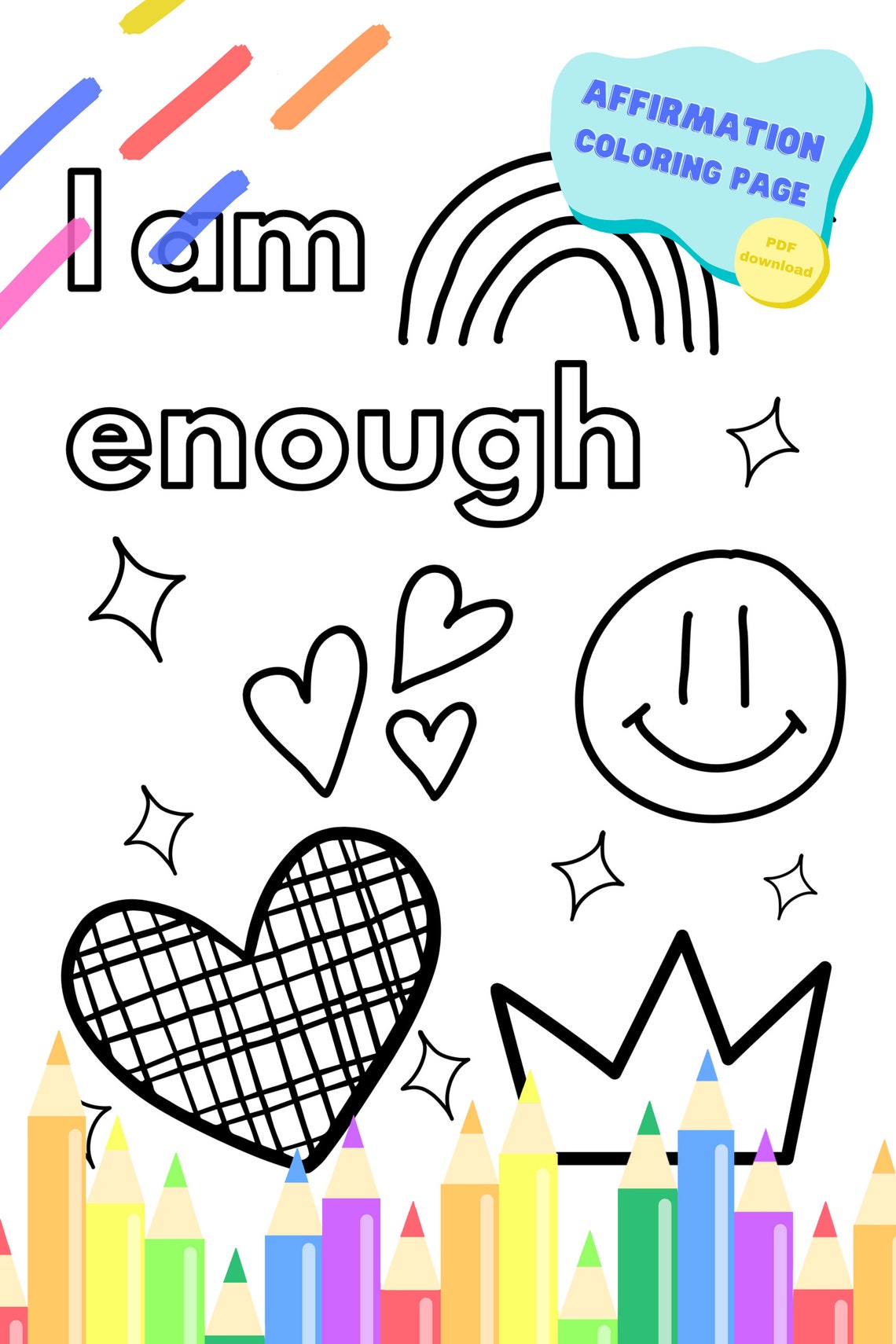 Affirmation Coloring Page-i Am Enough-adult Coloring Page-kid Color ...