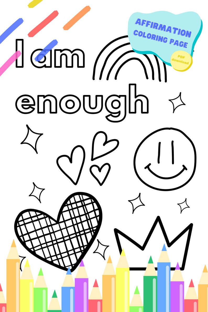 Affirmation Coloring Page-i Am Enough-adult Coloring Page-kid Color ...