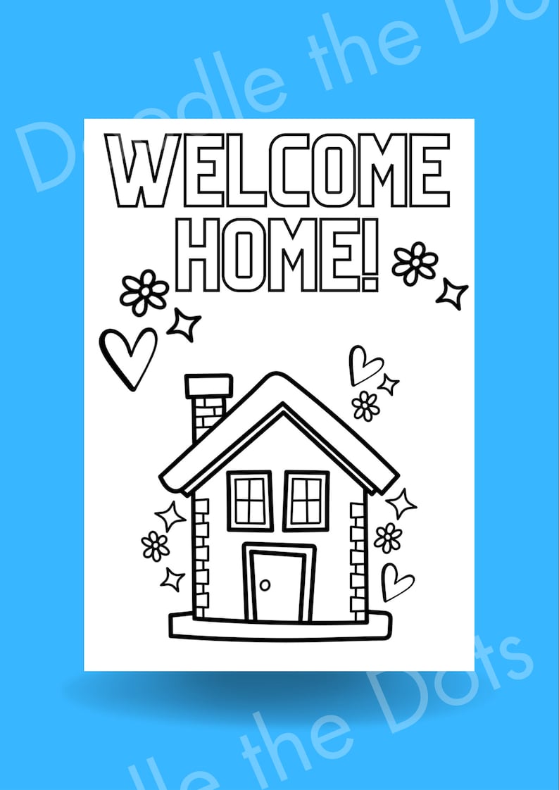New Home Coloring Sheet-adult and Child- Welcome Home-open House ...