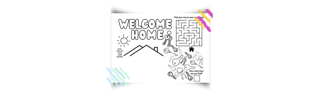 New Home Coloring Sheet-adult and Child-welcome Home-open House ...