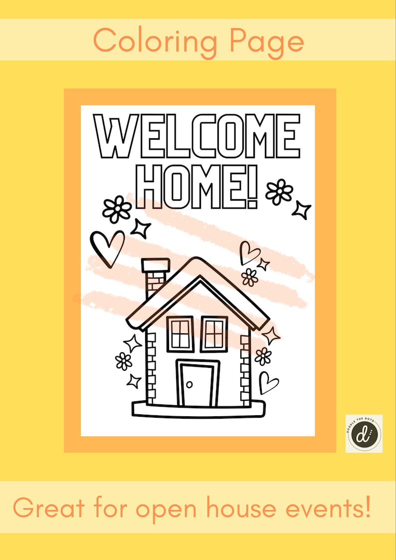 New Home Coloring Sheet-adult and Child- Welcome Home-open House ...