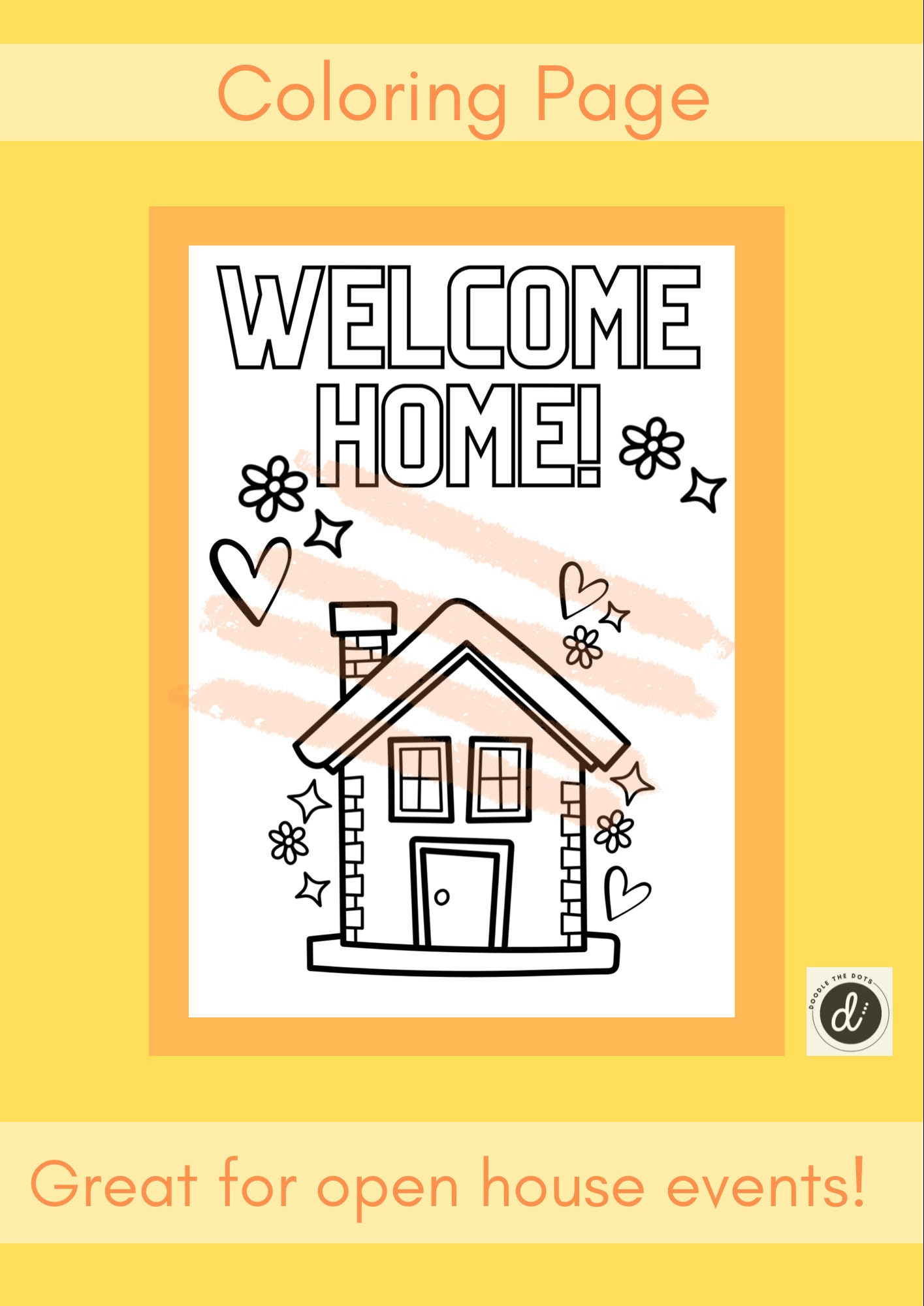 New Home Coloring Sheet-adult and Child- Welcome Home-open House ...