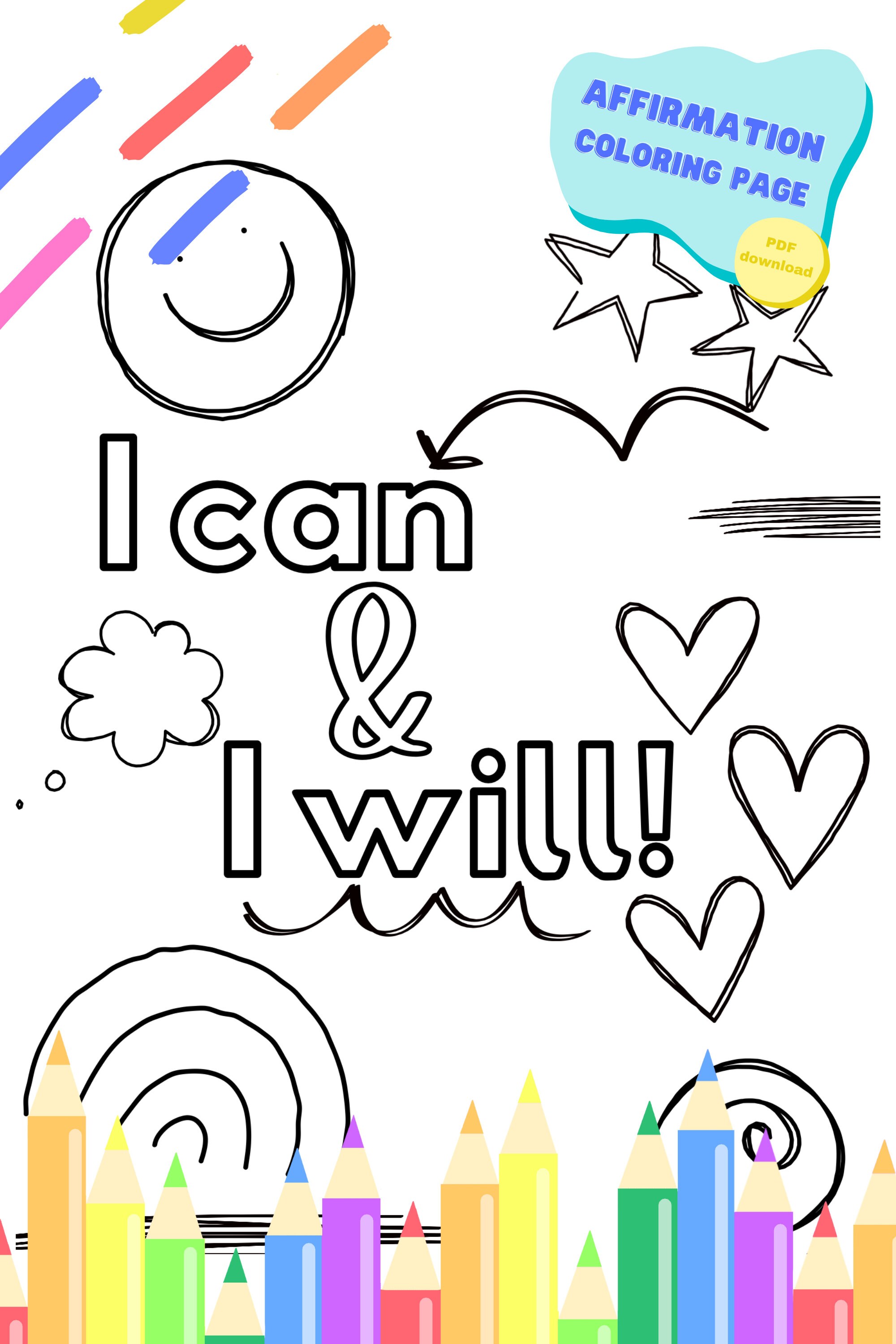 Affirmation Coloring Page-i Can and I Will-adult Coloring Page-kid ...