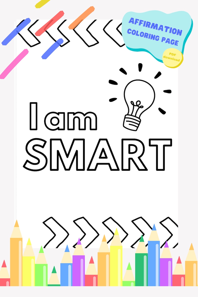 Affirmation Coloring Page-i Am Smart-adult Coloring Page-kid - Etsy