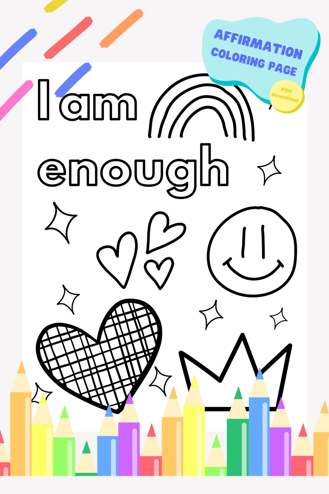 Affirmation Coloring Page-i Am Enough-adult Coloring Page-kid - Etsy