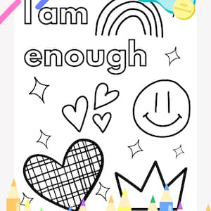 Affirmation Coloring Page-i Am Enough-adult Coloring Page-kid - Etsy