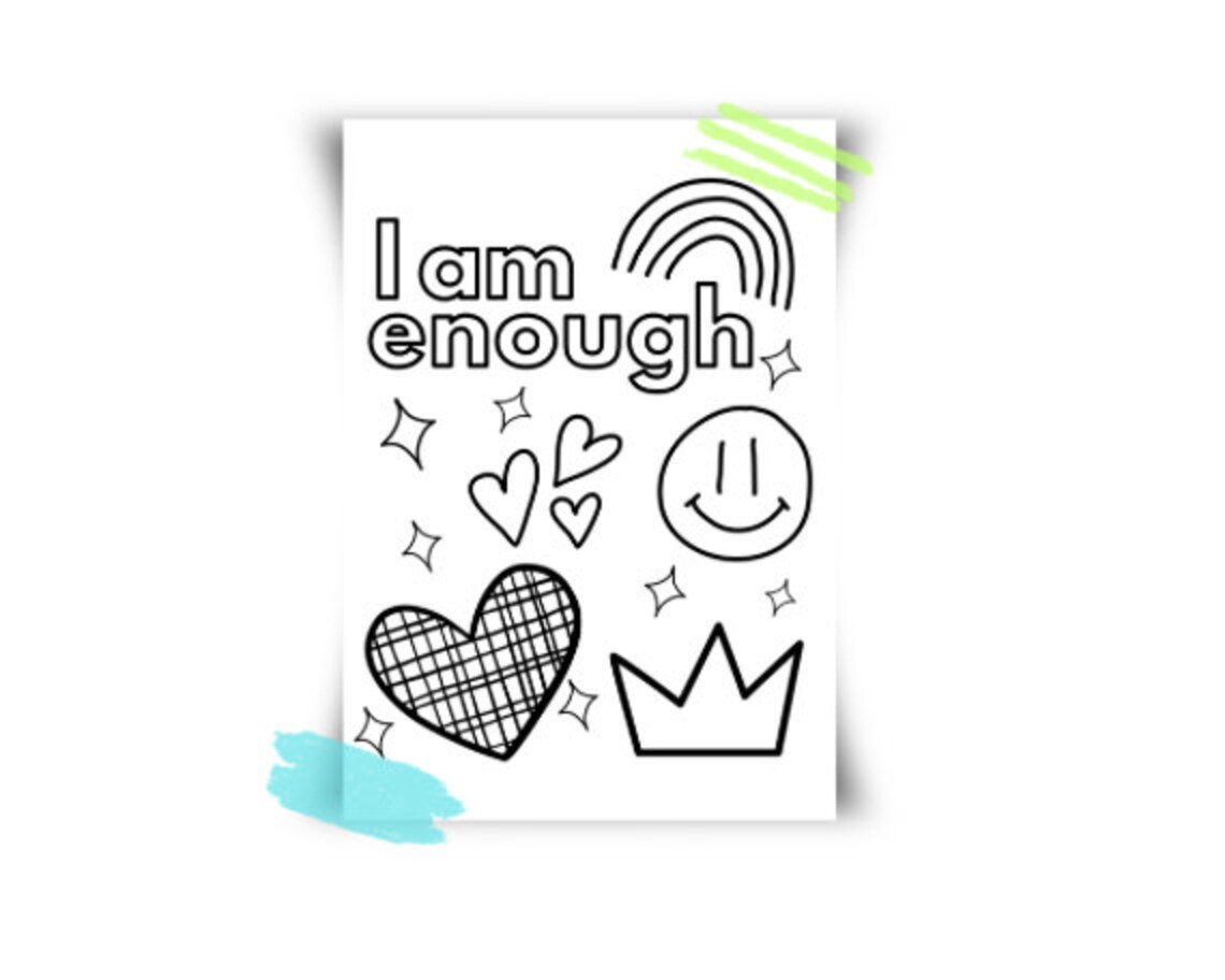 Affirmation Coloring Page-i Am Enough-adult Coloring Page-kid Color ...