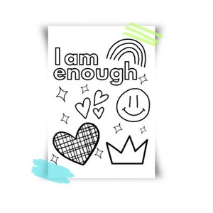 Affirmation Coloring Page-i Am Enough-adult Coloring Page-kid Color ...