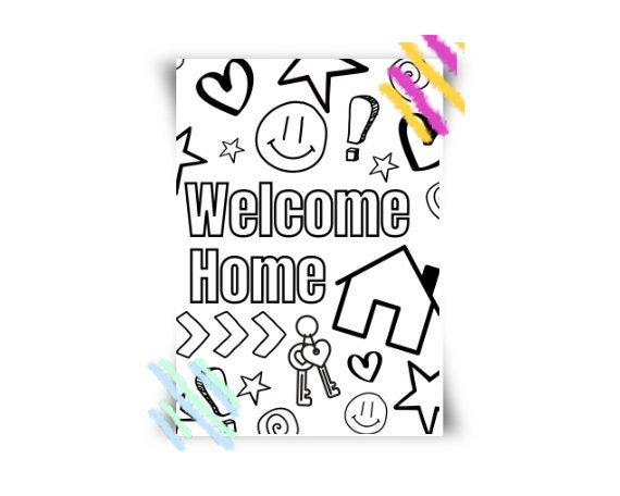 New Home Coloring Sheet-adult and Child- Welcome Home-open House ...