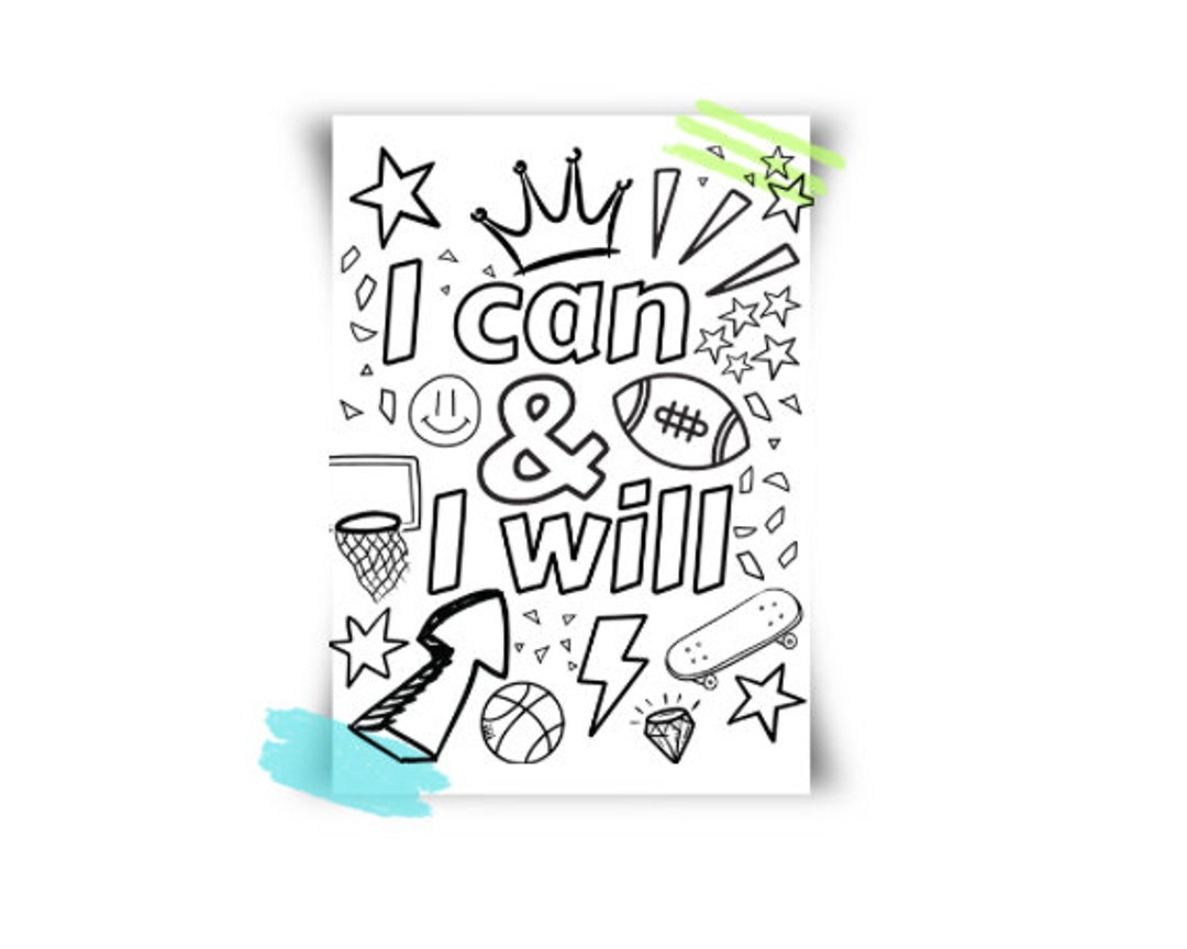 Affirmation Coloring Page-i Can and I Will-adult Coloring Page-kid ...