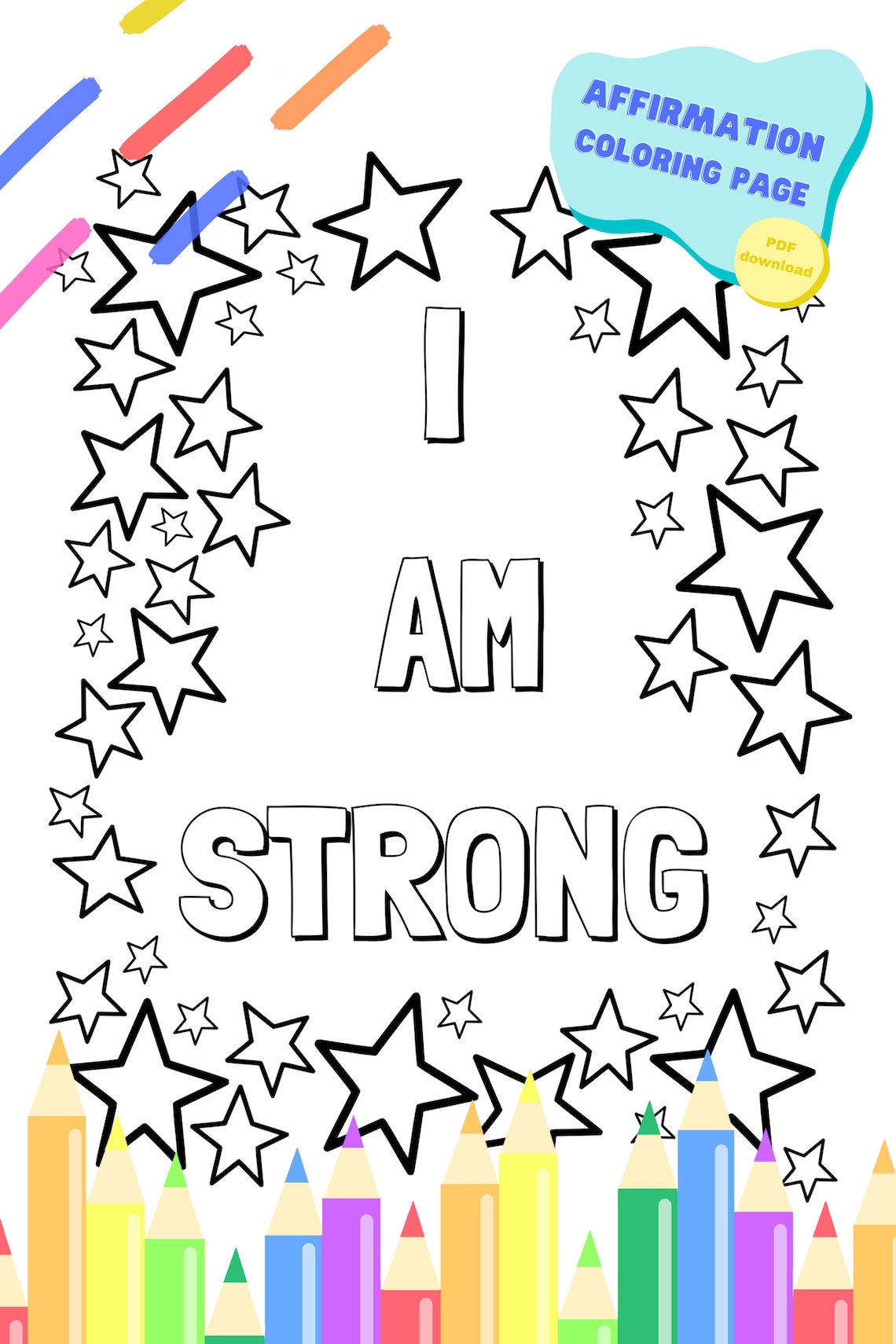 Affirmation Coloring Page-i Am Strong-adult Coloring Page-kid Color ...