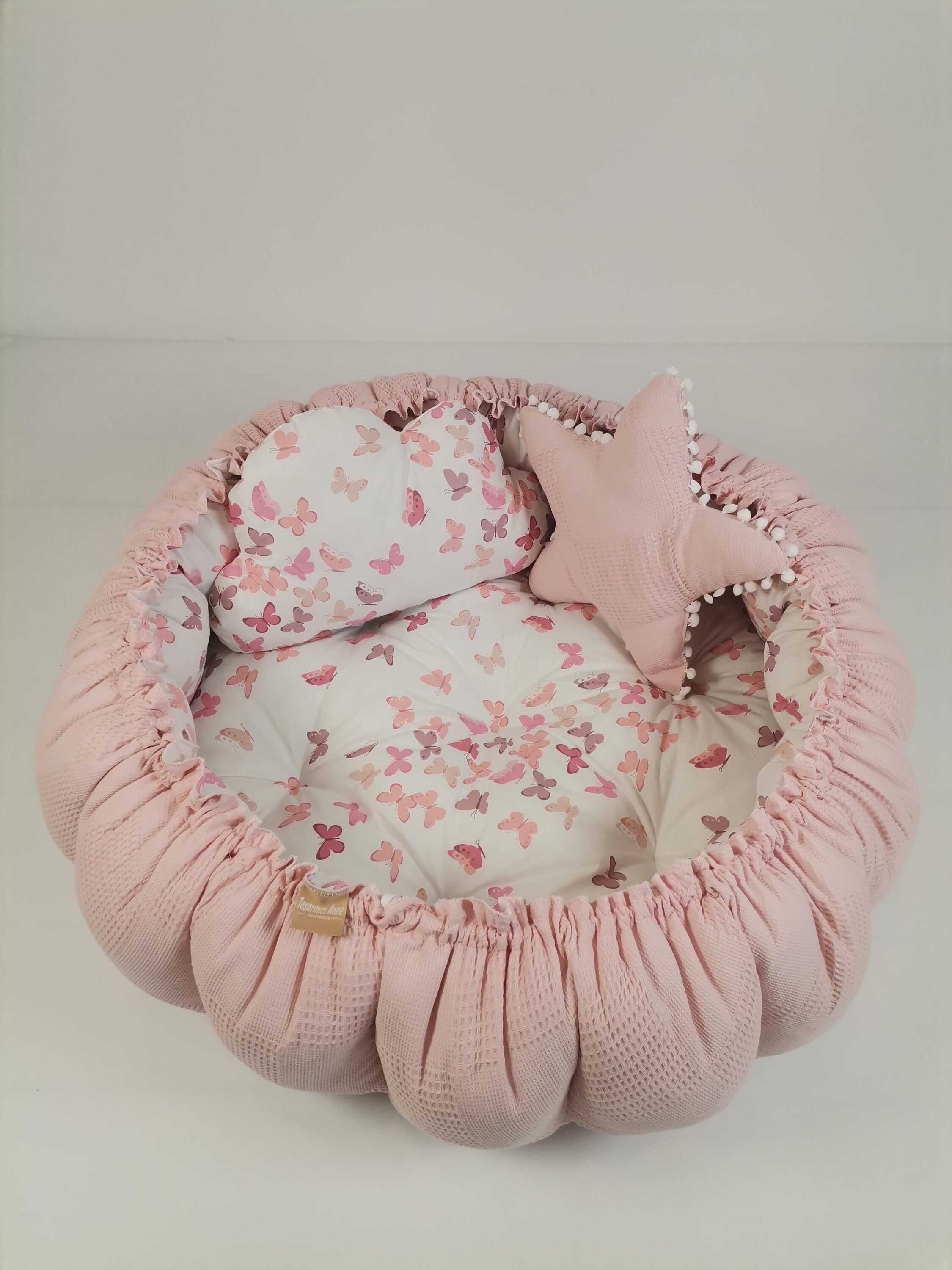 Round Babynest Powder Pink Waffle Pique Powder Butterfly Poplin - Etsy