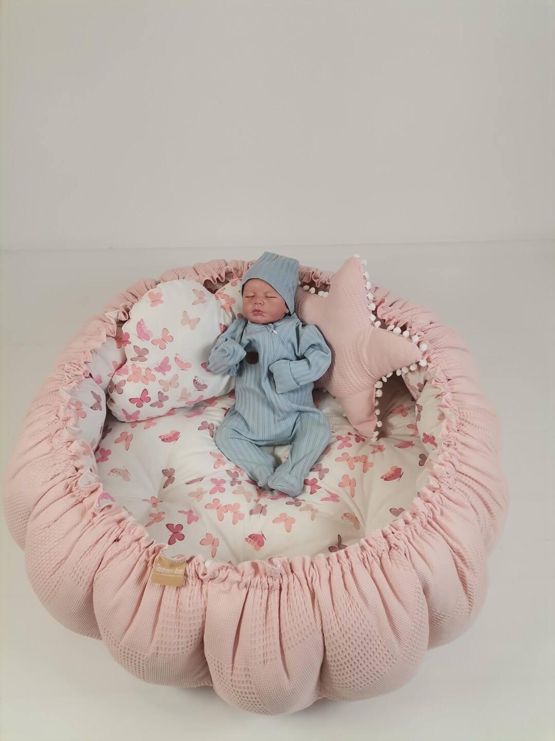 Round Babynest Powder Pink Waffle Pique Powder Butterfly Poplin - Etsy