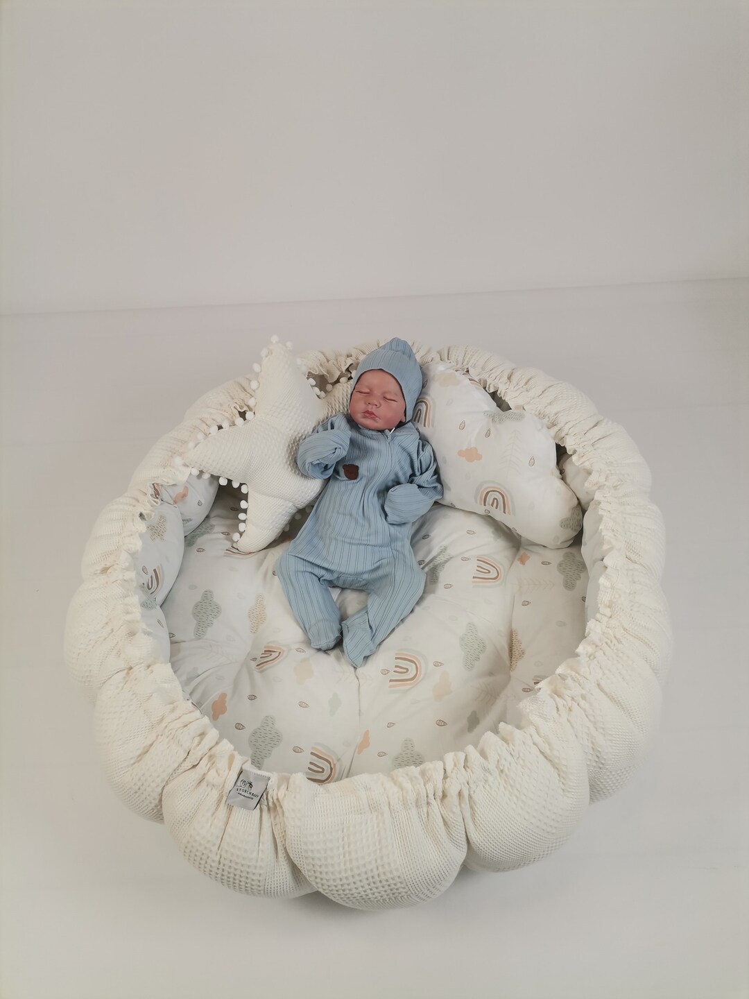 Round Babynest Cream Waffle Pique Rainbow Poplin - Etsy