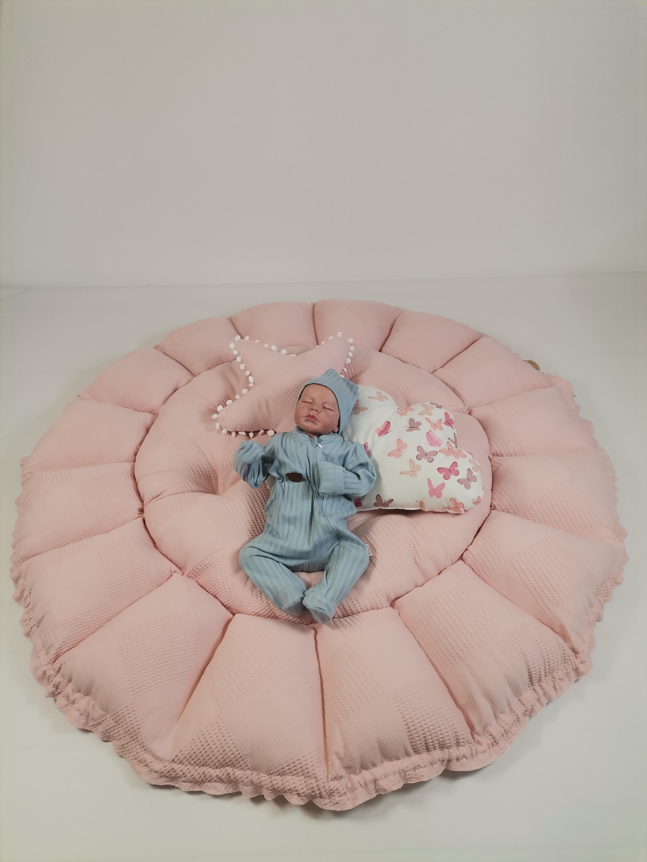 Round Babynest Powder Pink Waffle Pique Powder Butterfly Poplin - Etsy