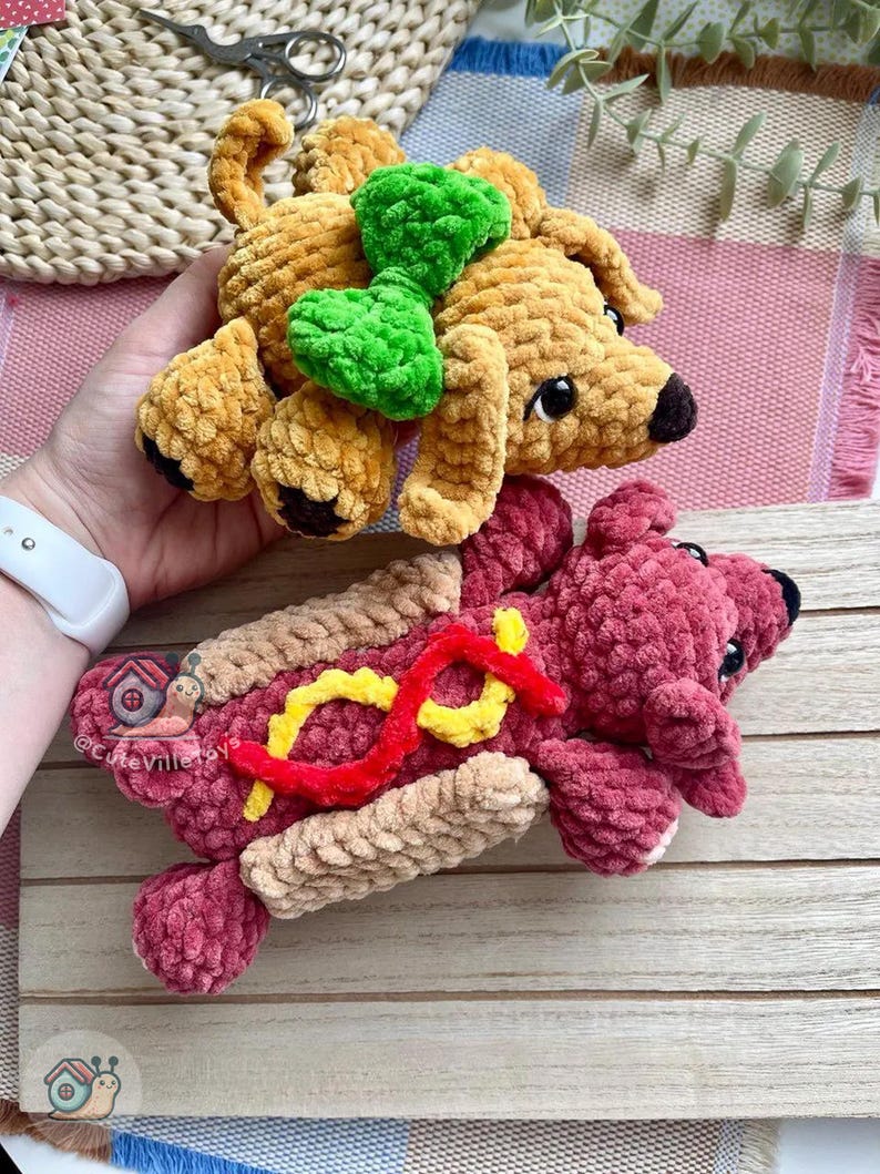 Crochet Dog Pattern, Dachshund Amigurumi PDF, Chunky Yarn Puppy Plush ...