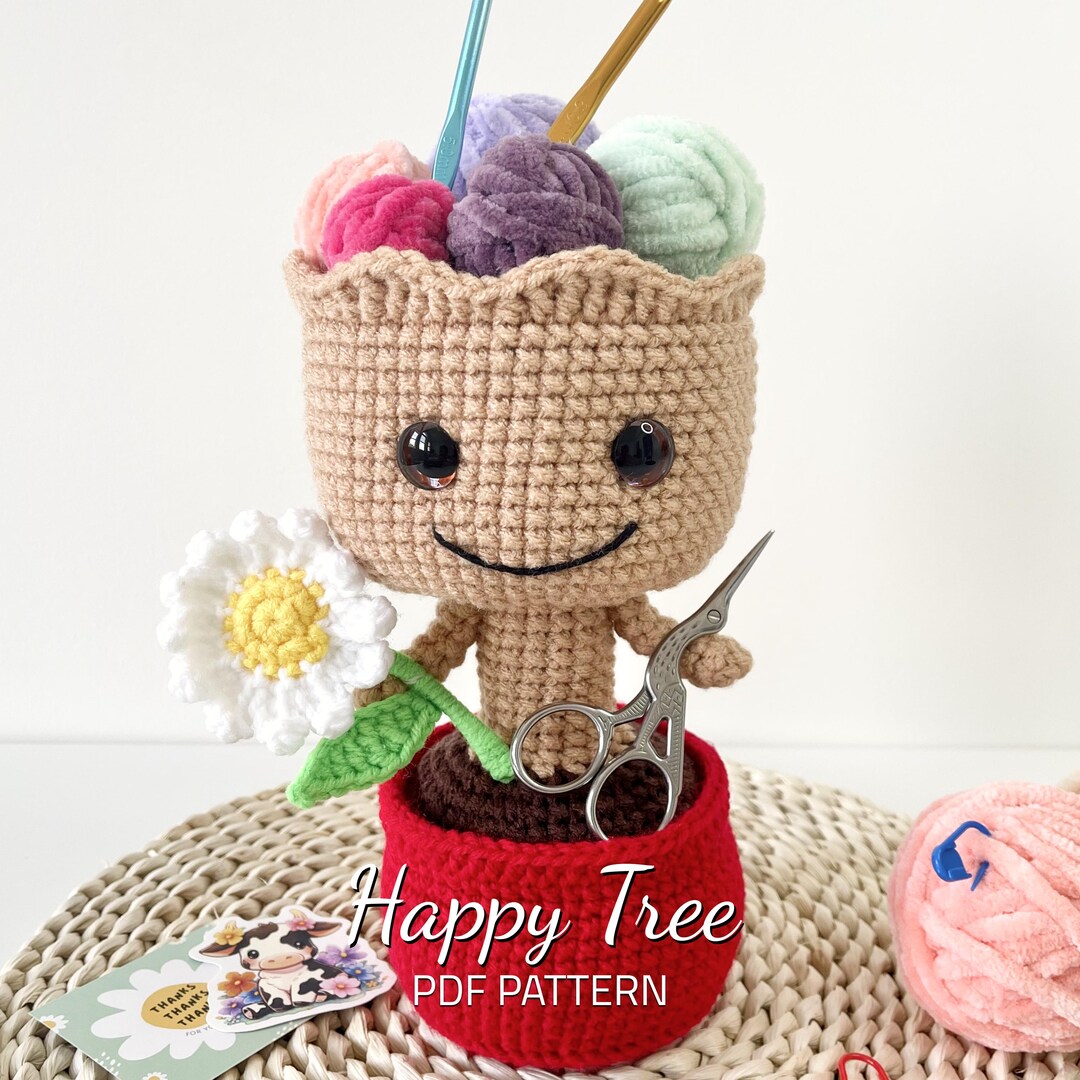 Happy Tree No Sew Crochet Pattern, Baby Groot, Crochet Tree Pattern ...