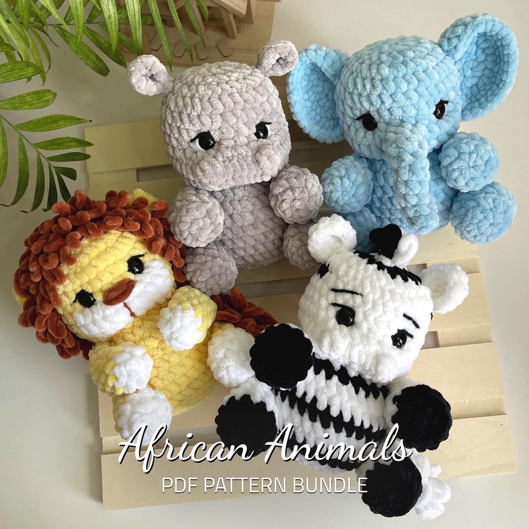 Crochet African Animals PDF Pattern: Elephant, Hippo, Lion, Zebra ...