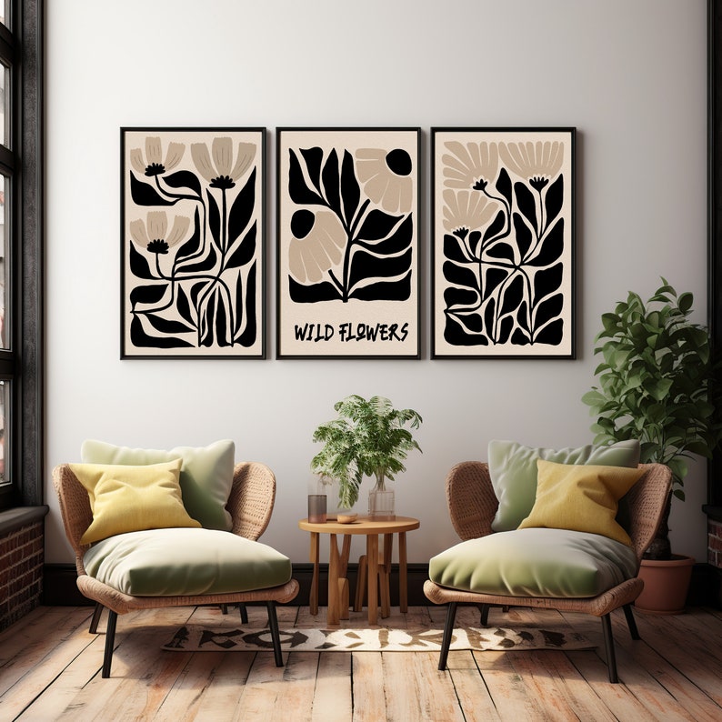 Neutral Abstract Floral Art Set: Scandinavian Style Prints (digital ...