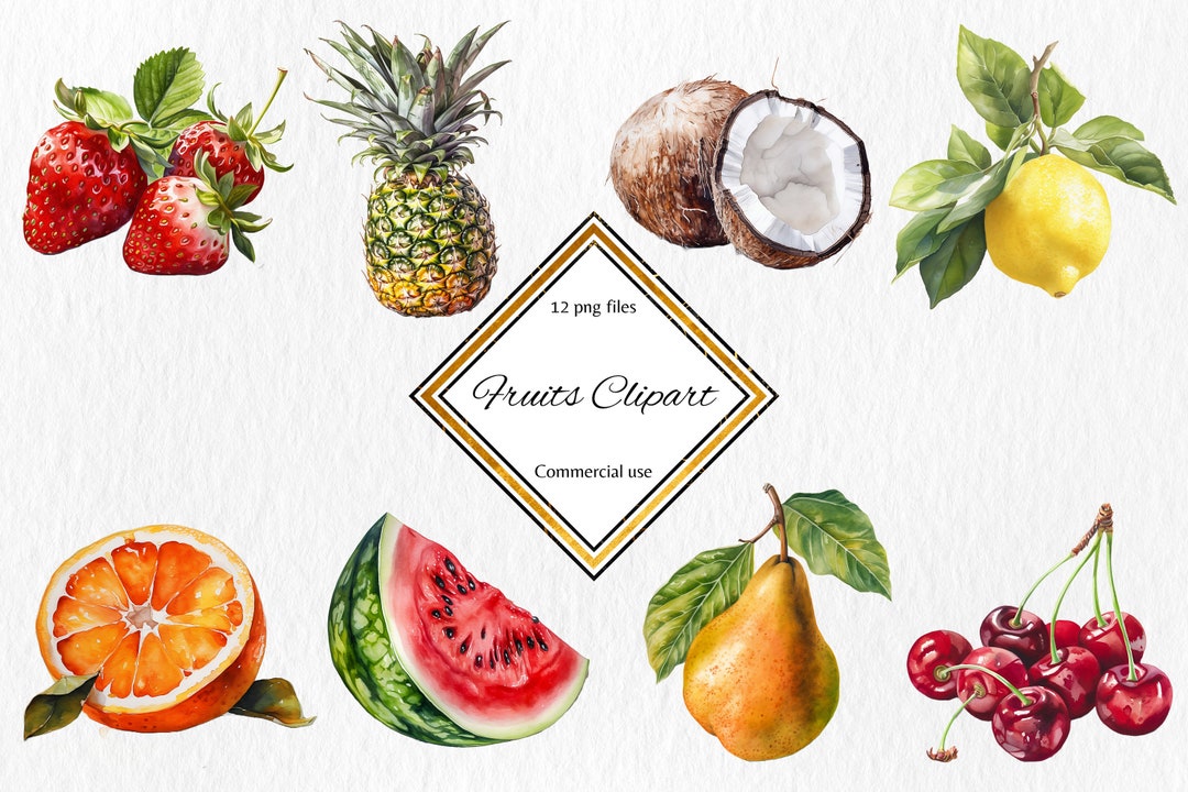 Fruits Clipart Png, Strawberry Clipart, Fruit Clipart Bundle, Unlimited ...