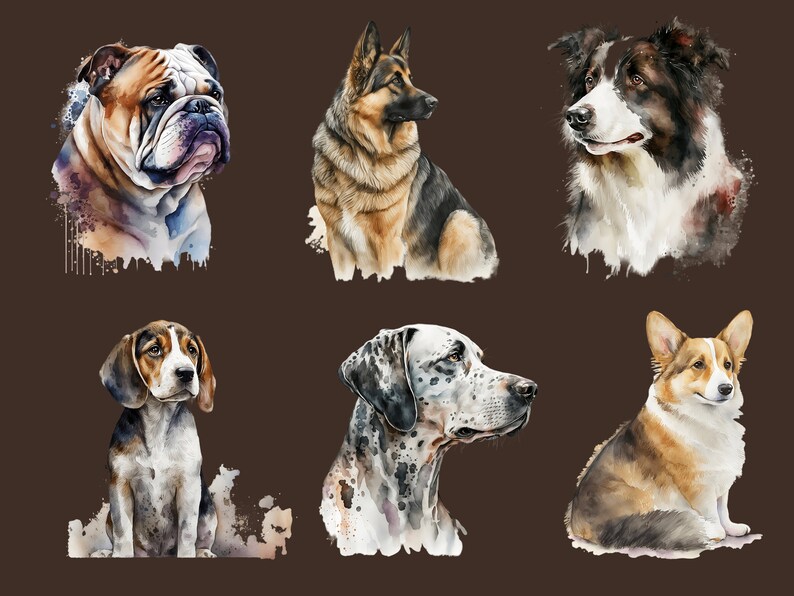 Dog Clipart Bundle Watercolor Dog Png Beagle Clipart Shiba - Etsy
