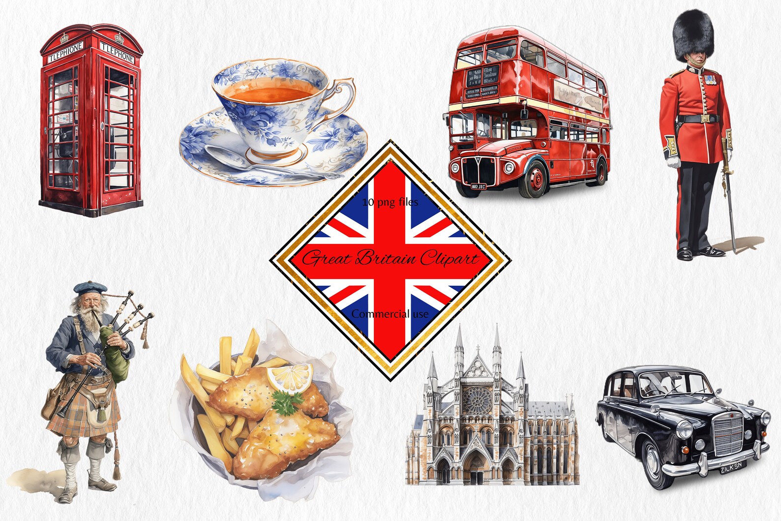 Great Britain Clipart, Britain Clipart Bundle, English Stereotypres Art ...