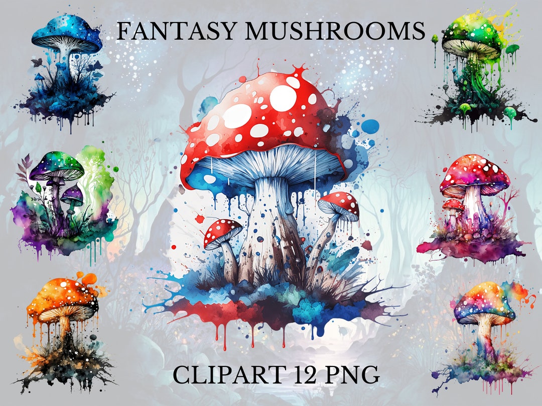 Watercolor Mushroom Clipart, Magic Mushrooms Png, Fantasy Clipart ...