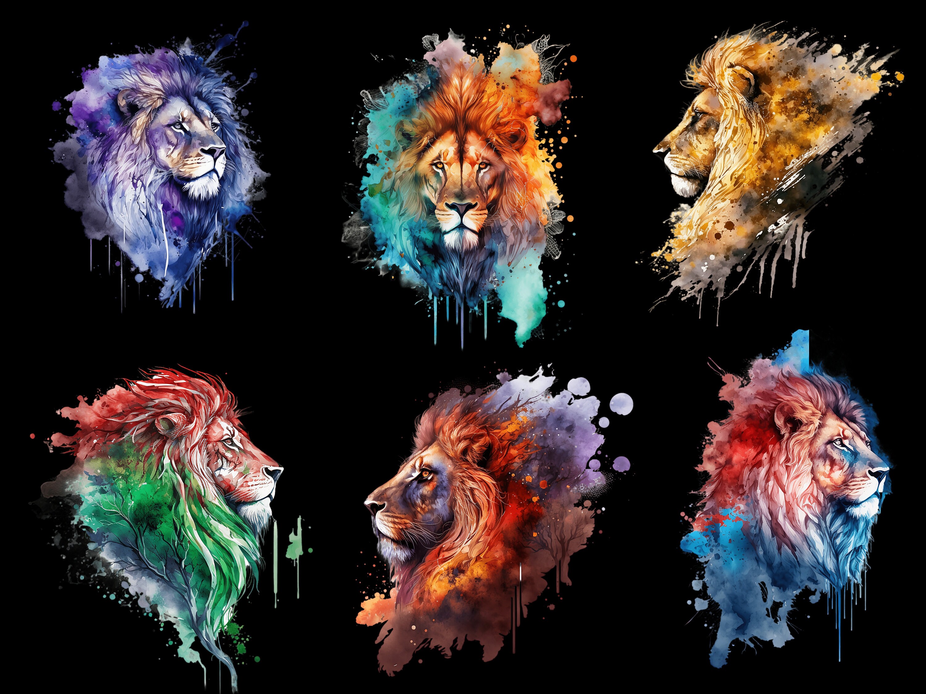 Fantasy Lions Clipart, Watercolor Lion Clipart Bundle, Commercial Use ...