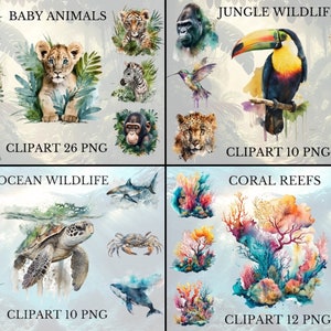 Grand Clipart Bundle, Watercolor Clipart Bundle, Lion Png, Watercolor ...