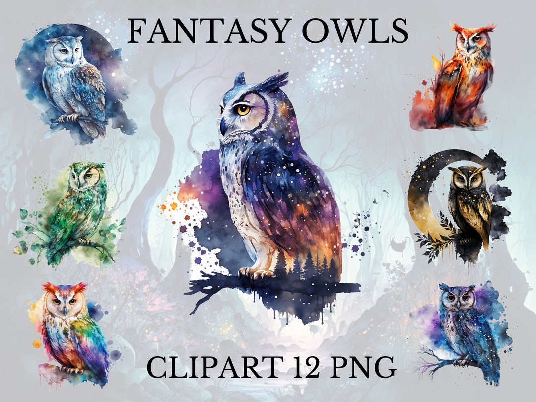 Fantasy Owls Clipart Set, Magical Owls Clipart, Fantasy Forest Clipart ...