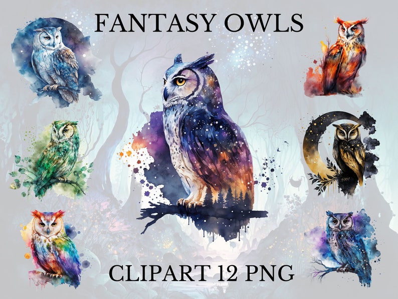 Fantasy Owls Clipart Set, Magical Owls Clipart, Fantasy Forest Clipart ...