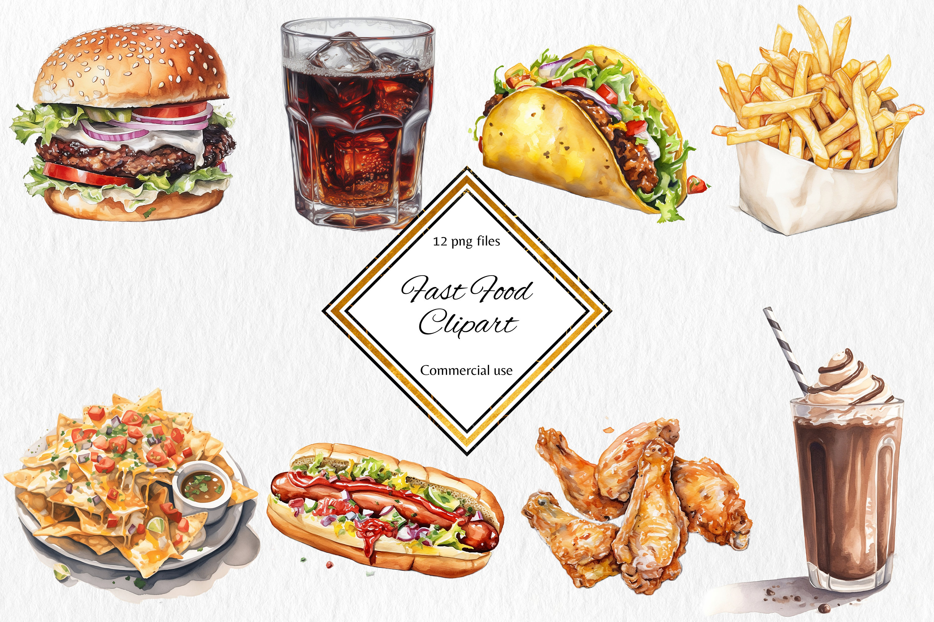 Fast Food Clipart Bundle, Fries Clipart, Burger Png, Ice Cream Clipart ...