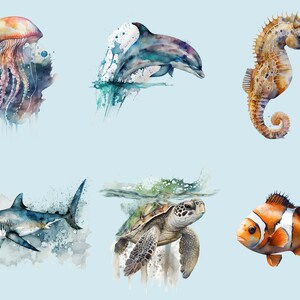 Ocean Wildlife Clipart, Fish Clipart Set, Whale Png, Dolphin Clipart ...