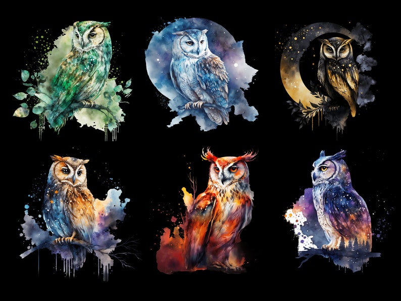 Fantasy Owls Clipart Set, Magical Owls Clipart, Fantasy Forest Clipart ...