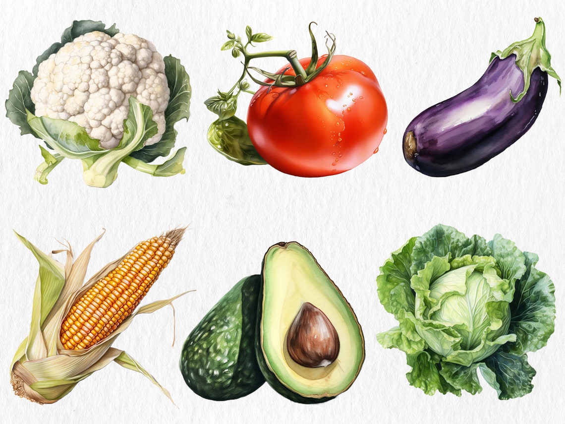 Vegetables Clipart Set, Cauliflower Clipart, Tomato Png, Asparagus Clip ...