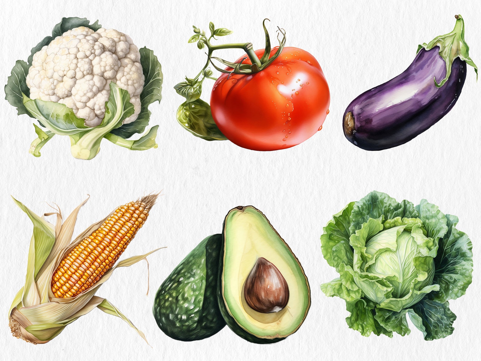 Vegetables Clipart Set, Cauliflower Clipart, Tomato Png, Asparagus Clip ...