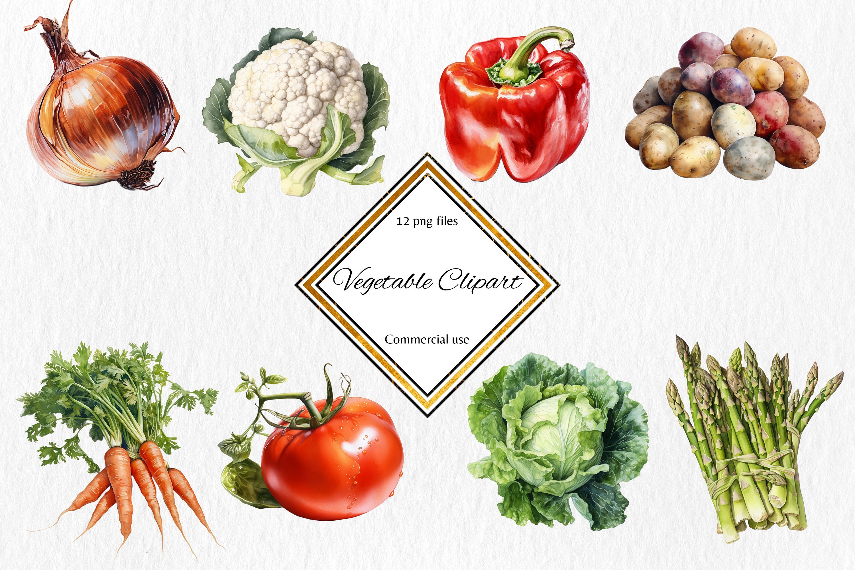 Vegetables Clipart Set, Cauliflower Clipart, Tomato Png, Asparagus Clip ...