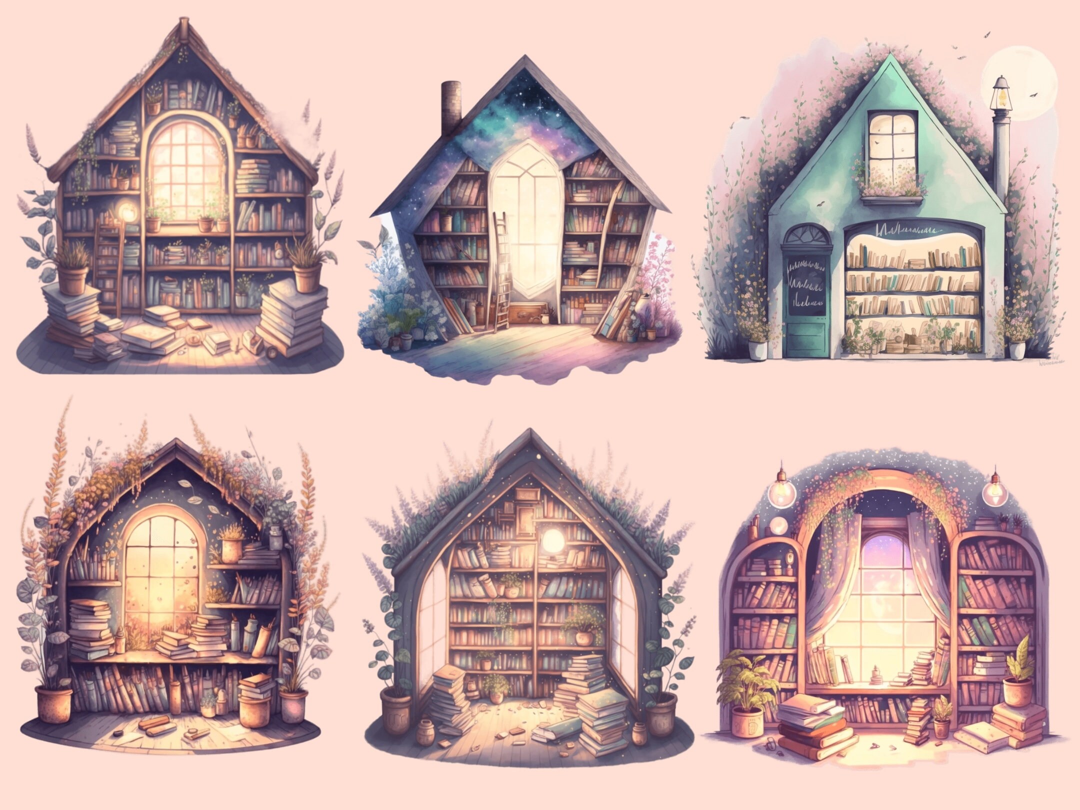 Booklover Clipart, Books Clip Art, Home Library Png, Watercolor ...