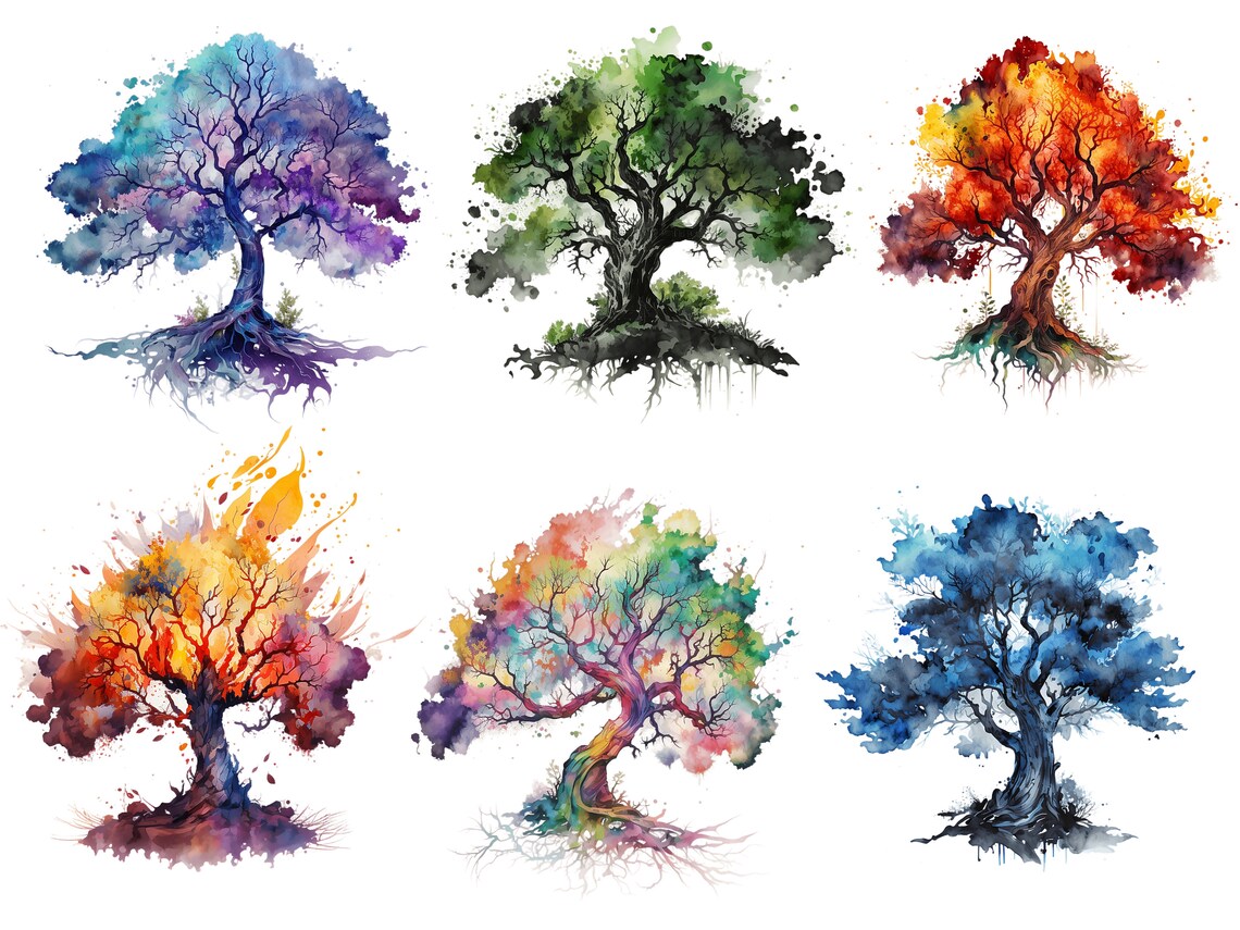 Fantasy Tree Clipart, Watercolor Trees Png, Magic Tree Art, Commercial ...