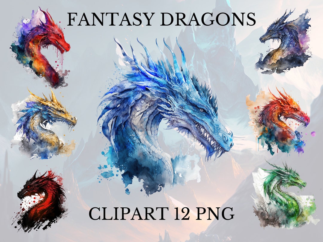 Fantasy Dragon Clipart, Watercolor Dragon Clipart, Mystic Dragons ...