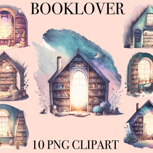 Booklover Clipart, Books Clip Art, Home Library Png, Watercolor ...