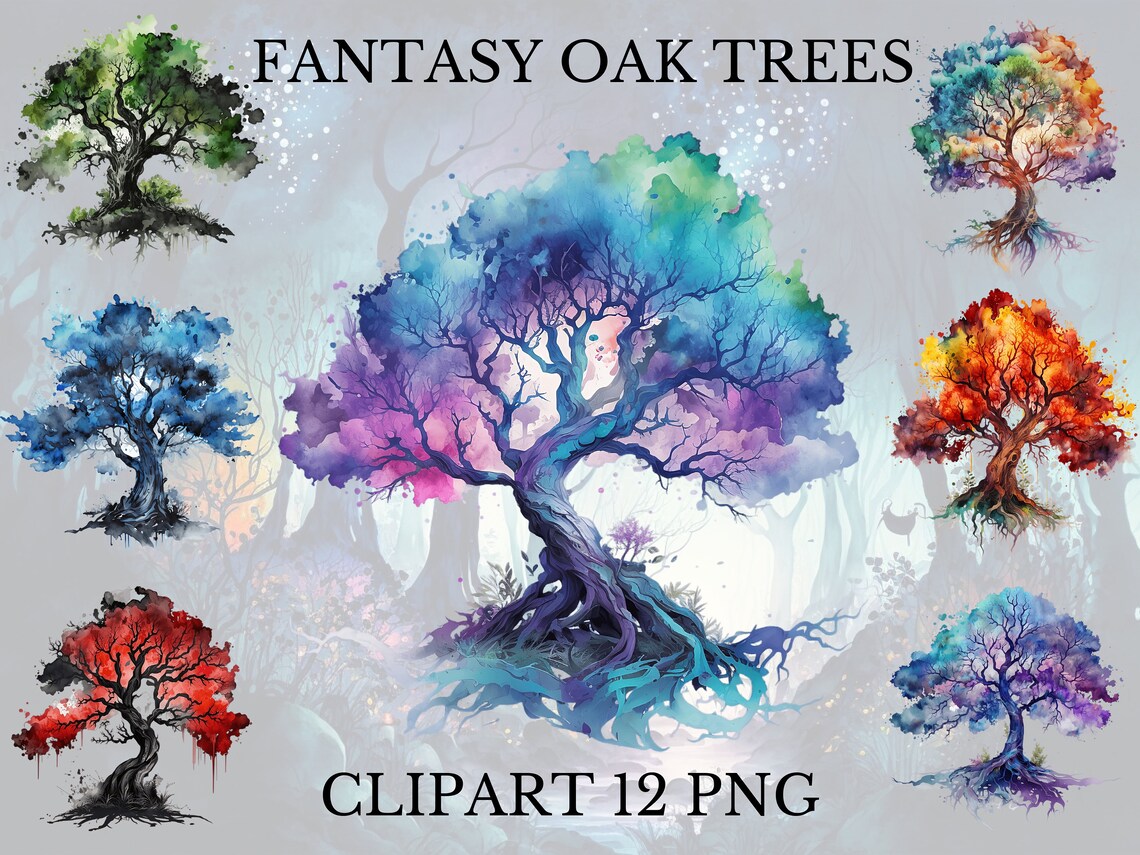 Fantasy Tree Clipart Watercolor Trees Png Magic Tree Art - Etsy