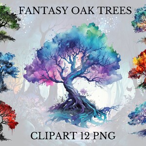 Fantasy Tree Clipart, Watercolor Trees Png, Magic Tree Art, Commercial ...