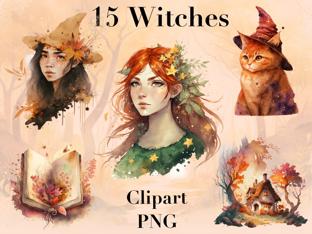 Fantasy Witch Clipart, Watercolor Witch Clipart, Fairytale Clipart ...