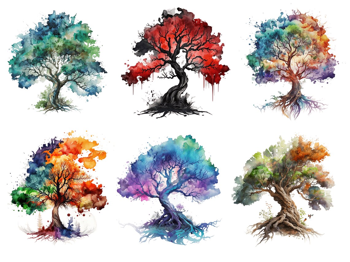 Fantasy Tree Clipart, Watercolor Trees Png, Magic Tree Art, Commercial ...