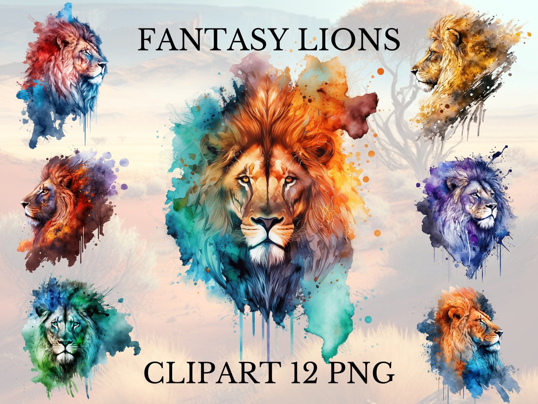 Fantasy Lions Clipart, Watercolor Lion Clipart Bundle, Commercial Use ...