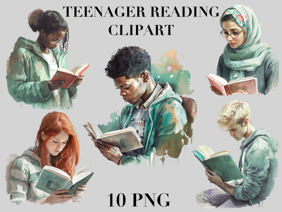 Teenager Reading Clipart, Books Clip Art, Watercolor Books Png, Reading ...