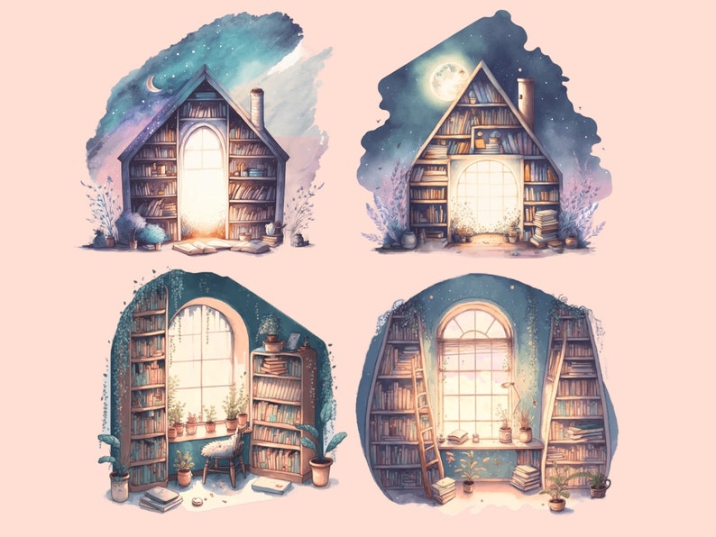 Booklover Clipart, Books Clip Art, Home Library Png, Watercolor ...