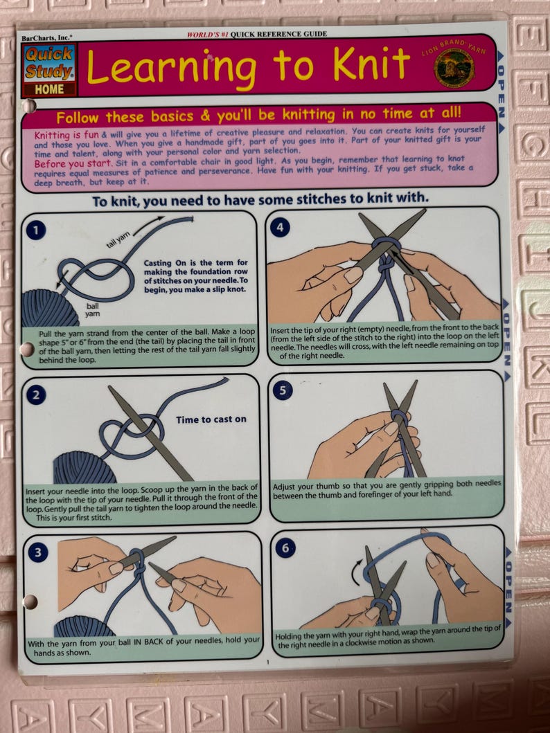 Quick Study Reference Guide-learning to Knit 654614208552 - Etsy